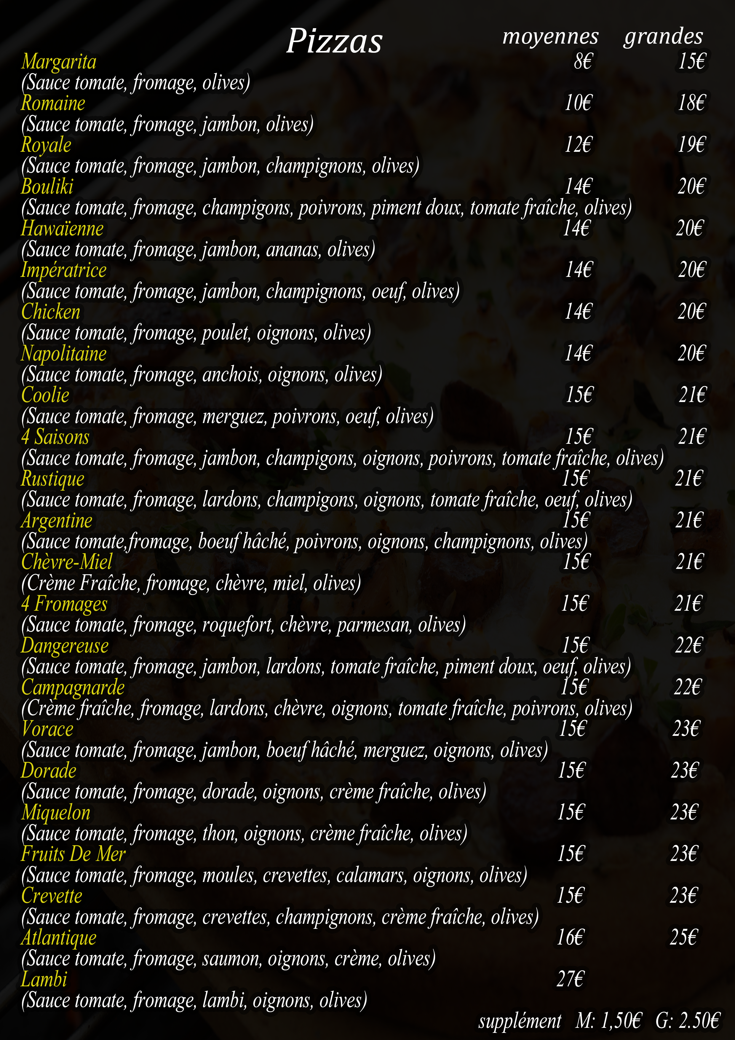 Dosta Carte pizzas page 2024 – Restaurant Dosta